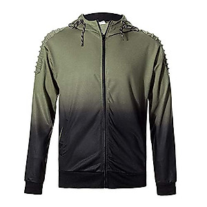 Men's Pullover Winter Workout Thenlian Mens' Autumn Winter Long Sleeve Splicing Fold Hooded Top Blouse Outwear(Army Greem, XL)