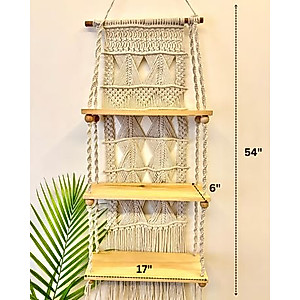Macrame Wall Hanging Shelf Set, 3 Tier Macrame Wall Hanging Shelf for Wall Decor with Handmade Woven Rope Hanger for Kitchen, Bathroom, Home Storage