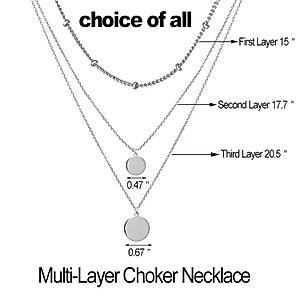 choice of all 3 Layer 14K Gold Plated Choker Necklace for women Dainty Disc Chokers Necklace Adjustable Layered Circle Necklace Simple Boho Jewelry (3layer Bead-Silver)
