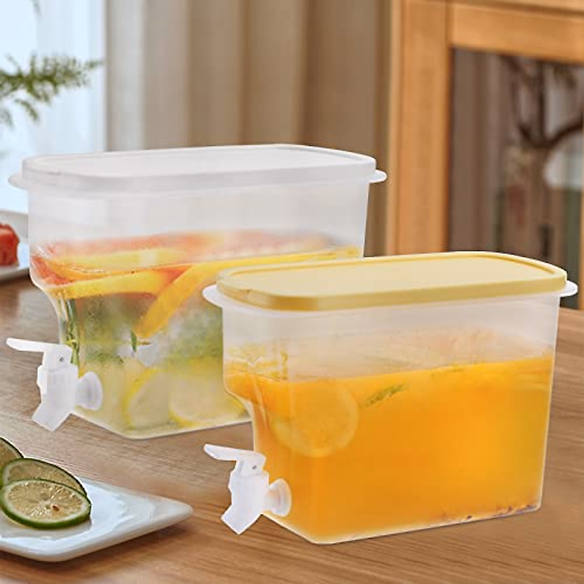 Jucoan 2 Pack 1 Gallon Fridge Beverage Drink Dispenser with Leak-proof Spigot, Plastic Cold Drink Juice Beverage Dispenser Jug for Party Drink, Juice, Iced Tea, Lemonade, Cold Brew