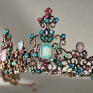 SWEETV Queen Crown for Women - Baroque Wedding Tiaras and Crowns, Jeweled Costume Tiara Princess Crown, Prom Birthday Party Headpiece,Old Gold Multicolored