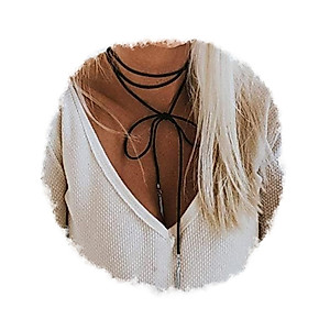 Doubnine Boho Feather Choker Wrap Necklace 2pcs Versatility Vegan Suede Y Lariat Gothic Black Brown Bronze Accessories for Women