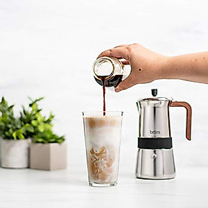 brim 6 Cup Moka Maker with Wood Pattern Handle