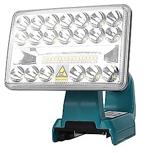 18W 2000LM Cordless LED Work Light Powered by Makita 14.4V 18V Lithium Ion Batteries BL1850 BL1840 BL1830 BL1820 YEX-BUR Outdoor Jobsite Lighting Spotlight FloodLight with 5V 2.1A USB Port
