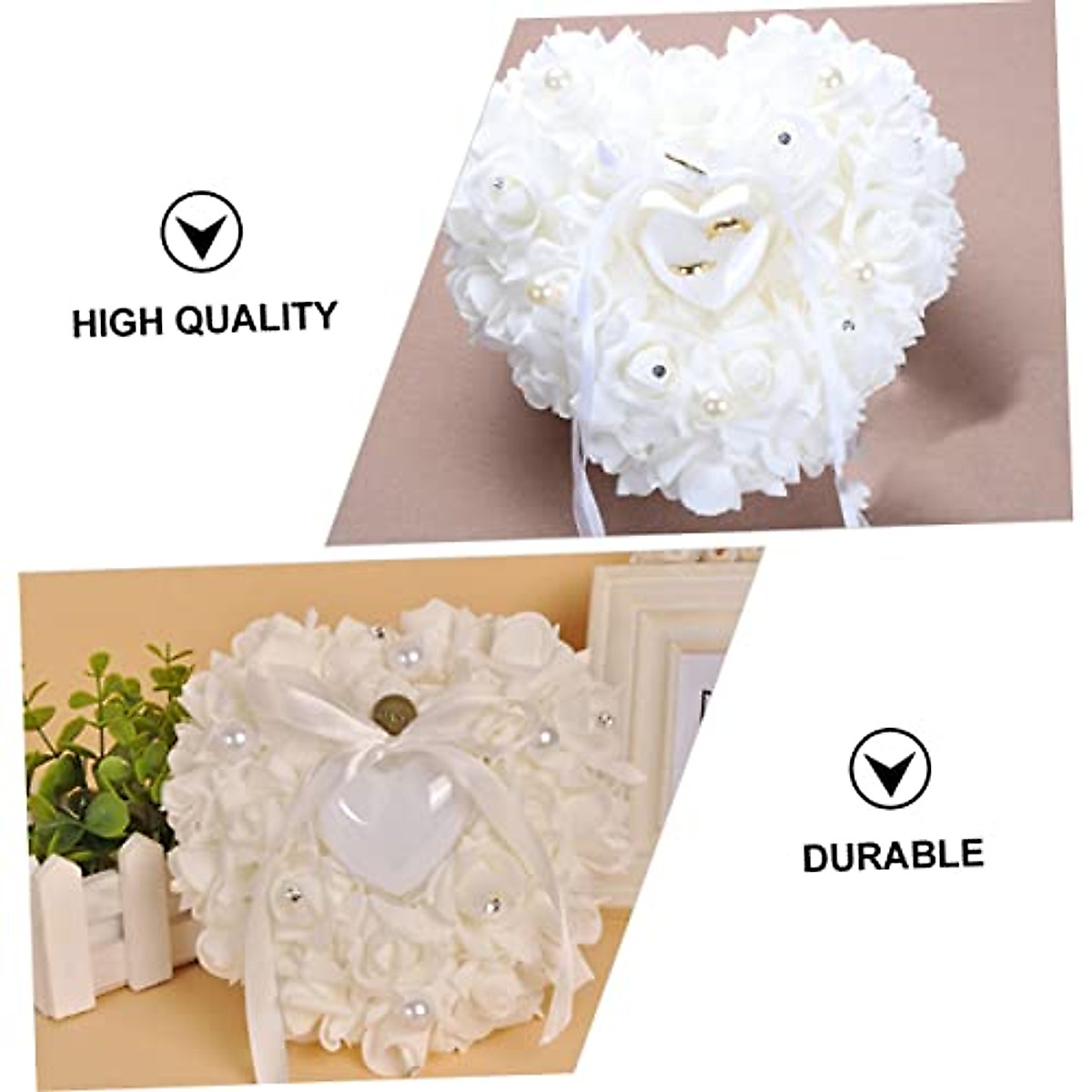 Abaodam Accessories Ring Pillow Wreath Decor Heart Ring Wedding Decor Rose Flower Ring Tray Wedding Ring Pillow Bridal Pillows Ring Pillow Heart Ring Box Ring Holder White Crystal Foam 1pc