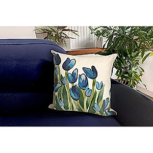 Liora Manne Visions II Allover Tulips Indoor/Outdoor Pillow, 20" X 20" Square, Blue