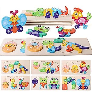SHIERDU 6-Pack Wooden Animal Growth Puzzle Puzzles for Kids Ages 3-5 Montessori Toys for 3 4 5 Year Olds Gifts for 2-4 Year Old Boys Girls