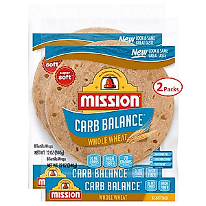 Mission Foods Carb Balance Whole Wheat Soft Taco, 8 ct 2 Bags 0g Trans Fat per serving