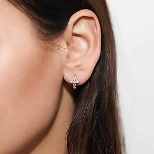 BERRICLE Sterling Silver Cubic Zirconia CZ Small Fashion Hoop Huggie Earrings for Women, Rhodium Plated 0.5"