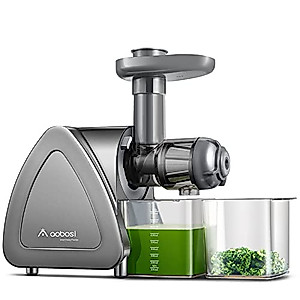 Cold Press Juicer, Aobosi Slow Masticating Juicer Machines with Reverse Function, Quiet Motor, High Juice Yield with Juice Jug & Brush for Cleaning, Gray