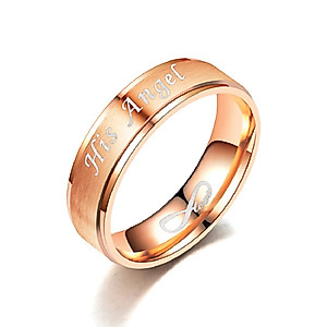 Blowin His Angel Love Infinity Relationship Ring Stainless Steel Engagement Wedding Band Anniversary for Women (Her Size 6)