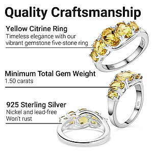 Shop LC Yellow Citrine 5 Stone Ring 925 Sterling Silver Size 9 Ct 1.50 Healing Birthstone Jewelry for Women Birthday Gifts for Women