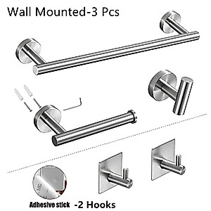 Sagetta Nickel Towel Racks for Bathroom, No-Drill Hooks SUS304 Stainless Steel Bathroom Accessories Kit Includes 16inch Towel Bar,3 Robe Towel Hooks,Toilet Paper Holder (Nickel)