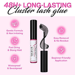 CALAILIS Lash Glue, Cluster Lash Glue for DIY Lash Extensions Super Strong Hold 48 Hours Long Lasting Lash Extension Glue for Lash Cluster Waterproof Non-Irritating Fast Drying Lash Glue