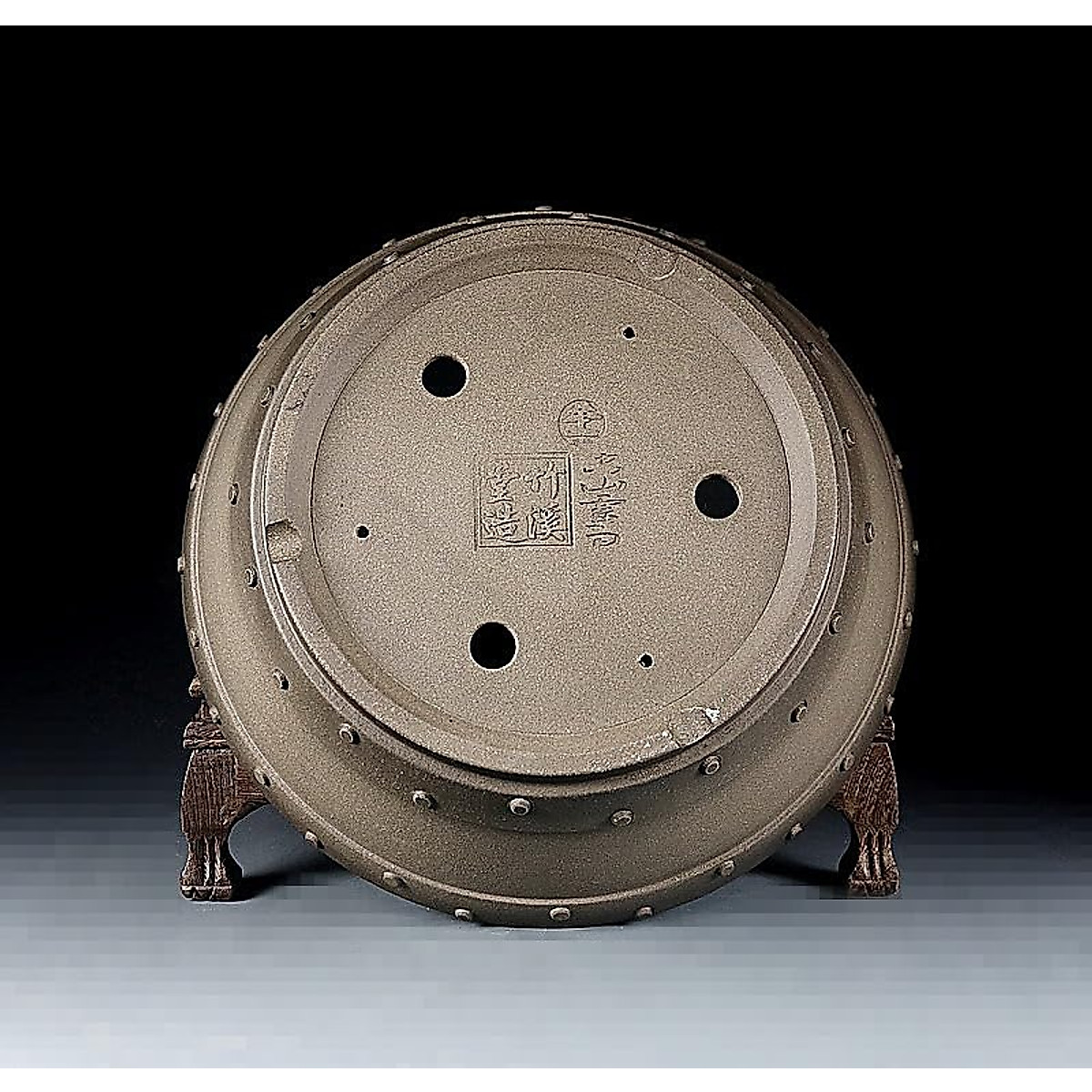 Bonsai Pot unglazed Round Shape 12 inch Refined Hand-Made by China Folk Old Artists Made of Famous Yixing Clay for Home Garden Bonsai Living.