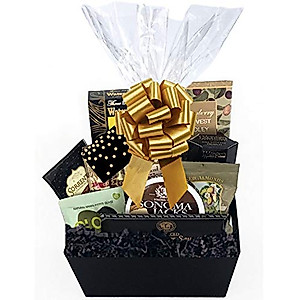 Gift Basket Making Kit and Supplies - Do It Yourself Diy Build Your Own Gift Basket Matching Supplies Market Tray Basket Cellophane Bag Shredded Crinkle Paper Ribbon Pull Bow (BLACK AND GOLD, X-LARGE)