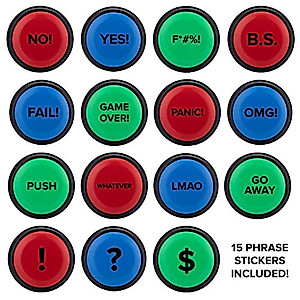 Inventiv 30 Second Custom Recordable Talking Button, Record & Playback Your Own Message, Quality Voice Sound Recorder - 15 Phrase Stickers Included (Red)