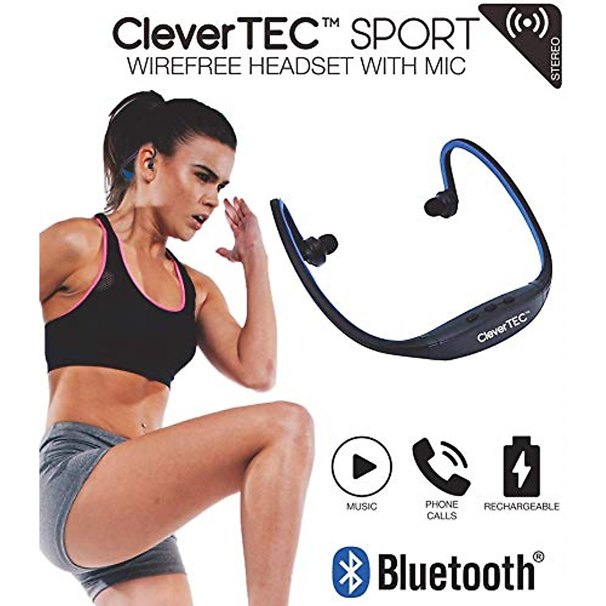 CleverTEC Sport Bluetooth Wire Free Wireless Headphones with Mic