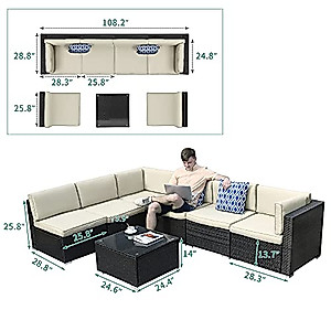 YITAHOME 7 Pieces Patio Furniture Set, Outdoor Sectional Sofa PE Rattan Wicker Conversation Set Outside Couch with Table and Cushions for Porch Lawn Garden Backyard, Black