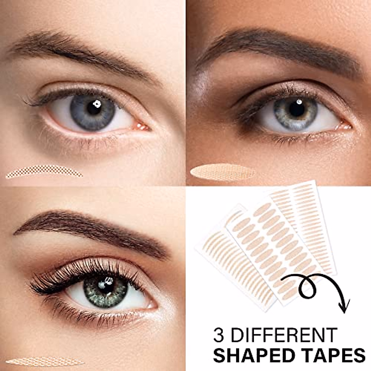 Eyelid Tape, Eyelid Lifter Strips, Double Eyelid Tape for Hooded Eyes Invisible Lifting Droopy Uneven Mono Eyelids, 3 Shapes, 480Pcs