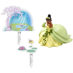 DecoSet® Disney Princess Tiana Cake Topper, 3-Piece Cake Decoration With Tiana And Frog Figurine, Water Lily Pic, And Background Scenery Pic