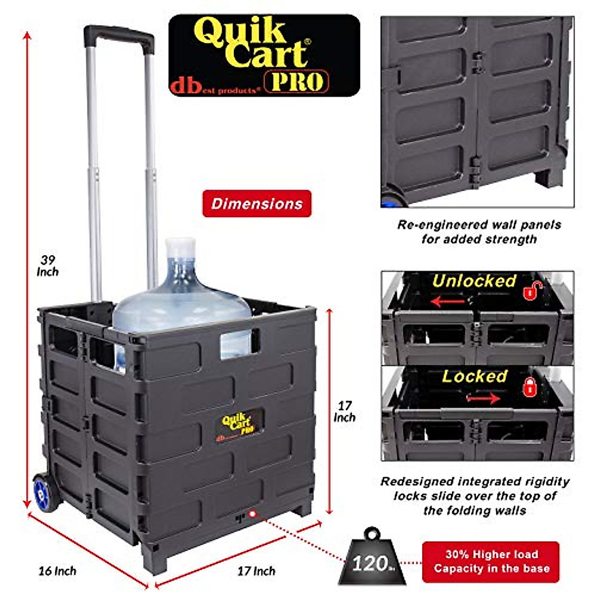 dbest products Quik Cart Pro Wheeled Rolling Crate Teacher Utility with seat Heavy Duty Collapsible Basket with Handle, Blue