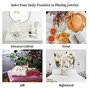 Vlando Travel Jewelry Case for Women - Portable Leather Jewelry Organizer Box for Necklace Earrings Ring Bracelet - Gifts for Teen, Girls, Moms and Daughters - White