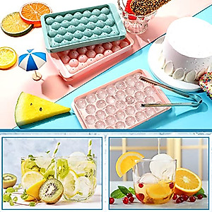 4 Pack Round Ice Cube Tray with Lid Mini Ice Ball Maker Mold Ice Cube Mold Trays Ice Trays for Freezer Sphere Ice Cube Tray Ice Ball Tray Making 132 Pcs Sphere and Ice Tong (6.69 x 3.94 x 0.79 Inch)