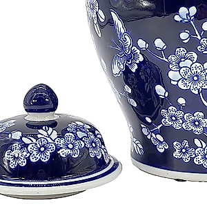 Galt International Dark Blue Floral Chinoiserie Jar 12" w/Lid - Ginger Jar, Tea Storage, Decorative, Home Decor Jar