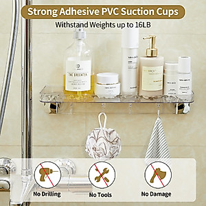 Sorgion Shower Caddy Bathroom Shelves Corner 2 Pack Bathroom Organizers and Storage with 4 Hooks Bathroom shelves Suction Cup Shower Caddy for Bathroom, Dorm and Kitchen