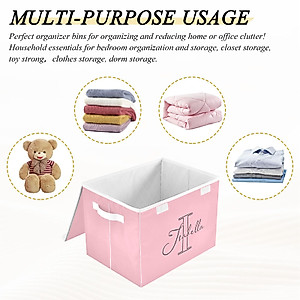 Pink Custom Storage Bins with Lid Foldable Personalized Storage Basket Box with Handle Shelf Basket Closet Organizer for Book Office Dorm