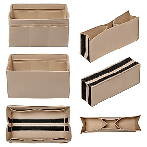 DailyPlus Purse Organizer Insert - Felt Bag Organizer for Tote Purse Bag with 14 Pockets - Beige Medium