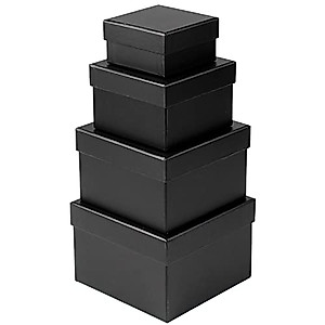 Square Gift Boxes with Lids Set of 4 Black Gift Box Assorted Sizes Nesting Gift Boxes for Presents Birthday Bridesmaid Wedding Valentines Christmas Party Favor Boxes