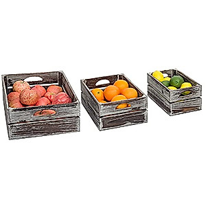 MyGift Country Rustic Torched Wood Storage Decorative Box, Nesting Wooden Crate Box Container, Set of 3