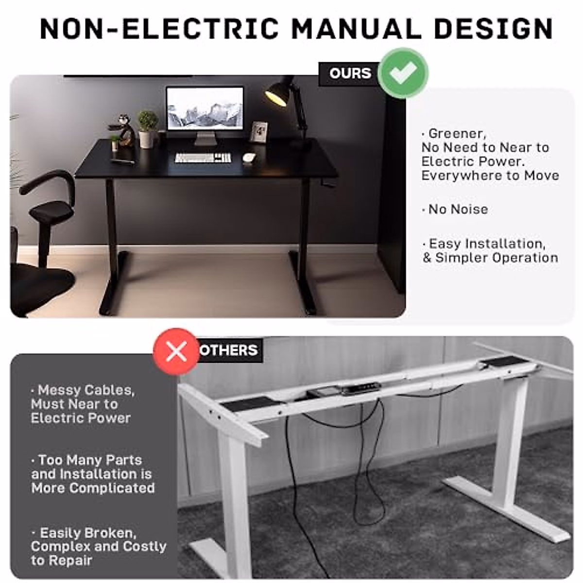QLLY Height Adjustable Standing Desk 47 Inch/120cm, Sturdy Working Writing Table for Home Office Workstation, Black