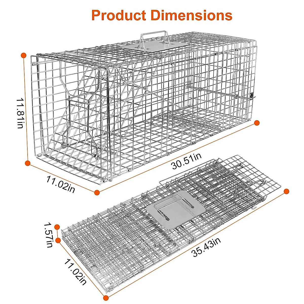 ECOOOL Large Live Animal Trap Cage 30""x11""x12"" Collapsible Heavy Duty Humane Live Animal Trap for Raccoons,Squirrel,Cats,Gopher,Beavers,Chipmunk,Groundhogs,Shunks,Easy to Catch and Release, Silver