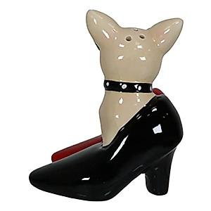 Set Of 1 Dogs In Red And Black Pump Heel Shoes Salt And Pepper Shakers