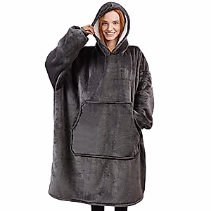 VeMee Wearable Blanket Sweatshirt Super Warm and Cozy Blanket Hoodie for Women with Pocket (Grey, OneSize)