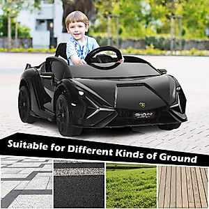 INFANS 12V Licensed Lamborghini Sian Kids Ride On Car with Parent Remote Control, Spring Suspension, MP3 Player, Electric Toy Roadster Carbon Fiber Textured for Toddler (Black)
