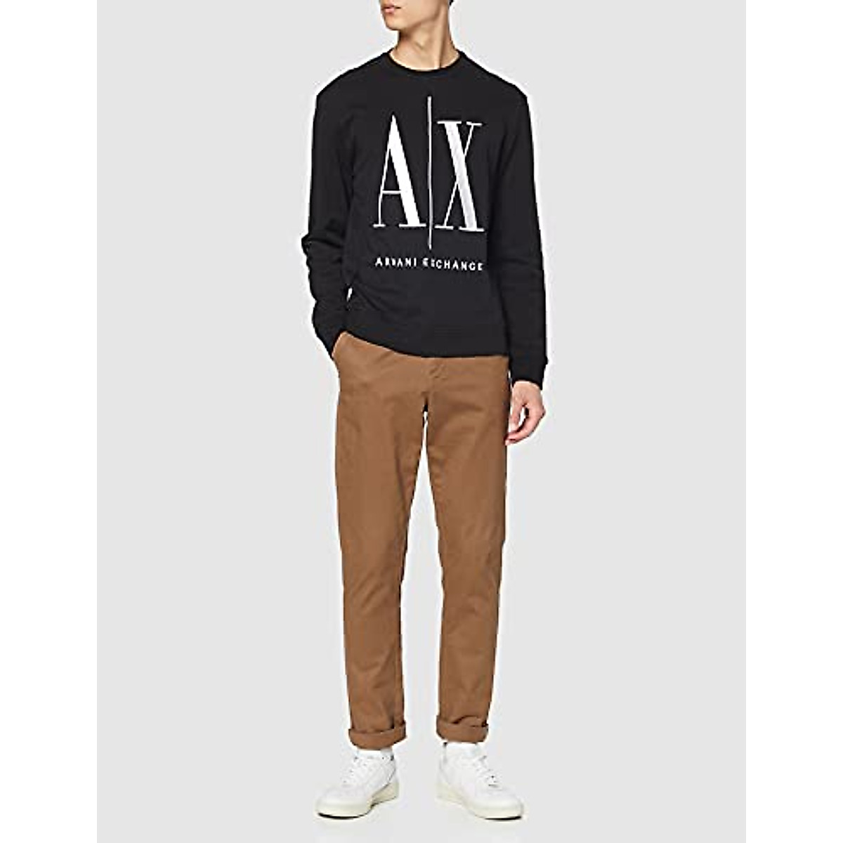 A|X ARMANI EXCHANGE mens Icon Project Embroidered Pullover Sweatshirt, Black, Small US