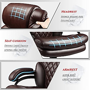400lbs Big and Tall Office Chair Wide Spring Seat Executive Office Chair for Heavy People Home Office Desk Chair with Heavy Duty Casters 360 Swivel Chair High Back Computer PU Leather Chair (BROWN)