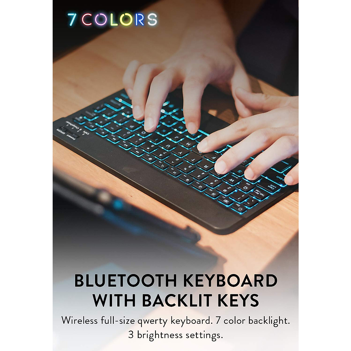 Cooper Backlight Executive Keyboard Case for 9, 9.7, 10, 10.1, 10.2, 10.5" Tablets | Bluetooth Keyboard & Leather Folio, 7 Color Backlit with Hotkeys