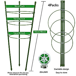Plant Support Tomato Cages for Garden,4 Pack 18inch Tomato Stakes Plant Stakes for Climbing Plants Adjustable Plant Trellis for Peony Support(4 Pack with 20M Garden Twist Tie)