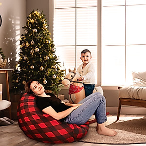 Delmach Bean Bag Cover | Comfortable Adult Size | Stuffed Animal Storage | Cozy Chair | Cotton Canvas | Buffalo Check Plaid | No Filler