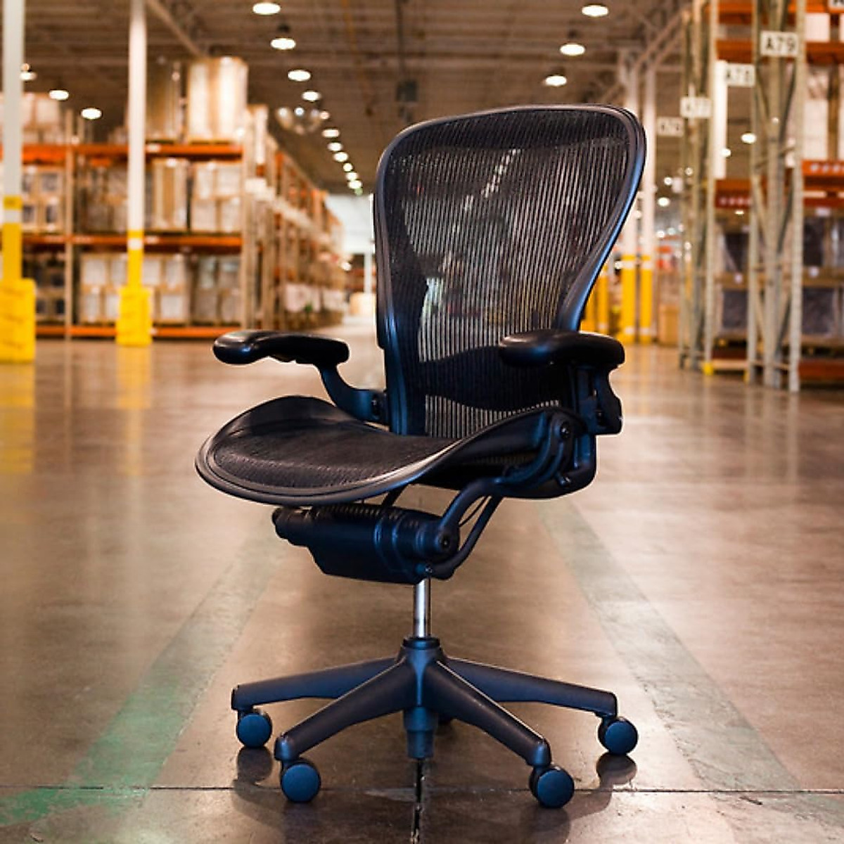 Aeron Herman Miller Office Chair Size B | Fully Adjustable with All Features Included| Quick and Easy Assembly| Renewed| 10 Year Warranty| Hardwood Floor Roller Blade Style Wheels Included