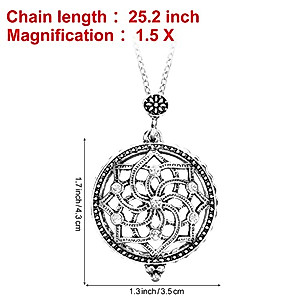 10 Pieces Magnifying Glass Long Necklace with Reading Magnifying Glass Pendant (Antique Silver)