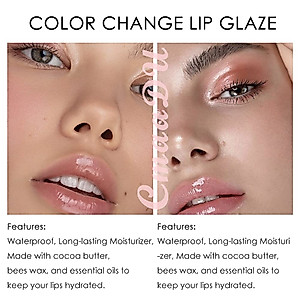 evpct 2Pcs Clear Color Changing PH Tinted Lip Gloss Sets for Women, Pink Mood Lip Oil Gloss Balm Tint Stain Glaze Pack Hydrating 0.11 fl.oz *2