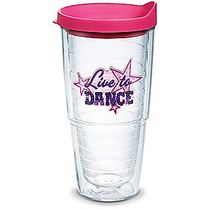 Tervis Live to Dance Made in USA Double Walled Insulated Tumbler Cup Keeps Drinks Cold & Hot, 24oz - Fuchsia Lid, Sequins