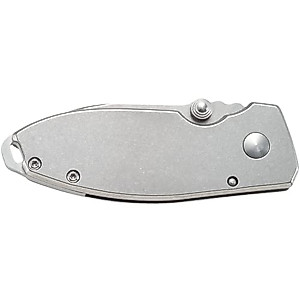 CRKT Squid Folding Pocket Knife: Compact EDC Straight Edge Utility Knife with Stainless Steel Blade and Framelock Handle - Silver Stonewash 2490