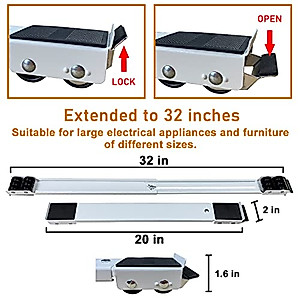 Appliance Rollers Heavy Duty,Max 32in,Second Generation Extendable Appliance Rollers Mobile Washing Machine Base Easily Move Washing Machines, Dryers, Refrigerators, Furniture (White)